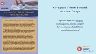 Best 4 Orthopedic Residency Personal Statement Examples | PPTX