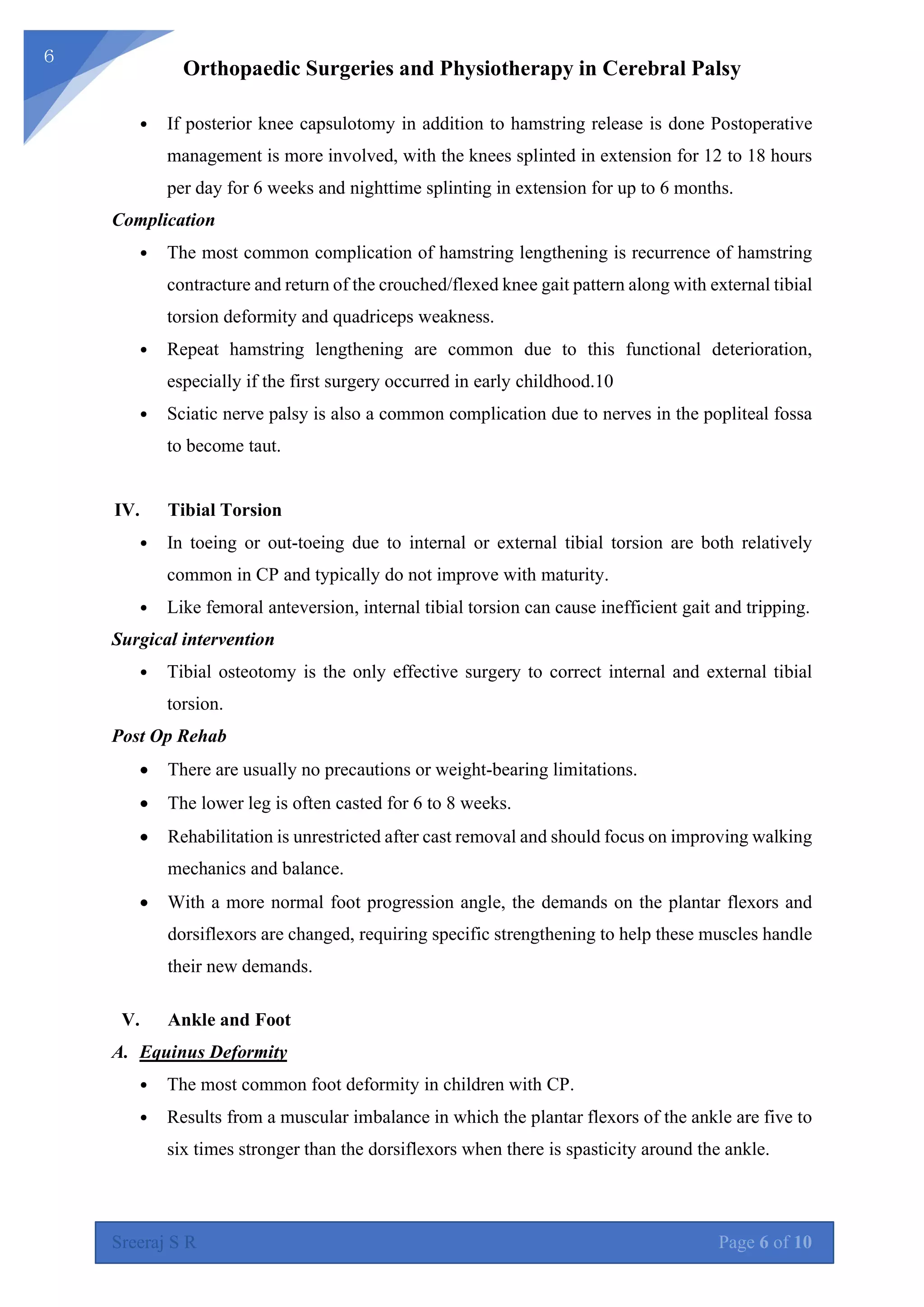 Orthopedic Surgeries and Physiotherapy in Cerebral Palsy | PDF
