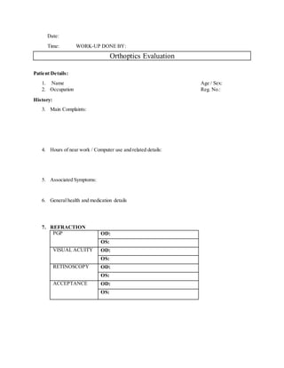 Orthoptics case sheet | DOCX