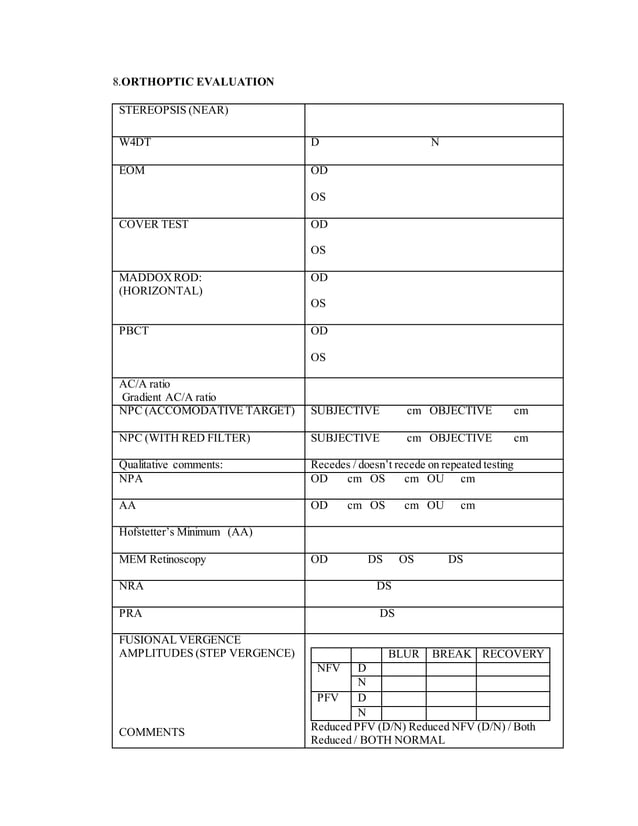 Orthoptics case sheet | DOCX | Eye and Vision Conditions | Diseases and ...