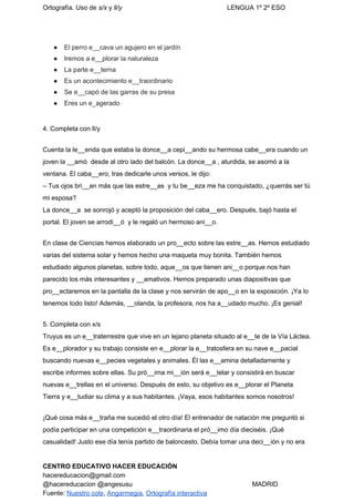 Ortografía. Uso de s/x y ll/y | PDF
