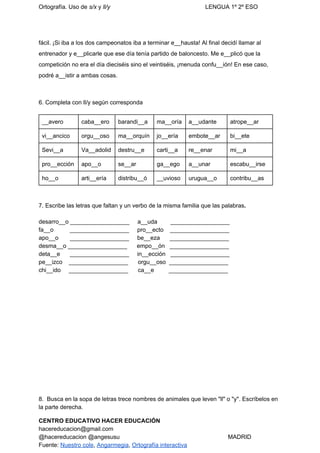 Ortografía. Uso de s/x y ll/y | PDF