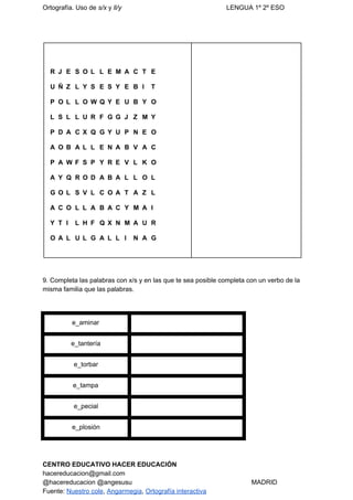 Ortografía. Uso de s/x y ll/y | PDF