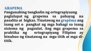 Ortograpiyang Aralin sa Filipino mga aralin | PPTX
