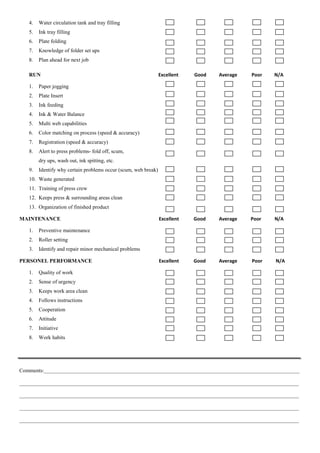 Performance Evaluation Form for Printing Press | PDF