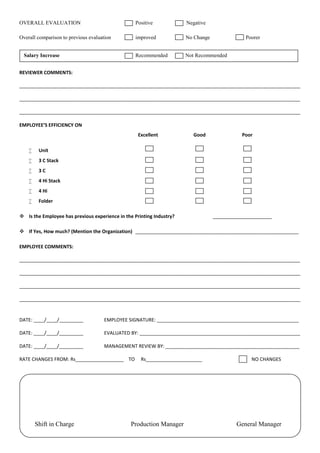 Performance Evaluation Form for Printing Press | PDF