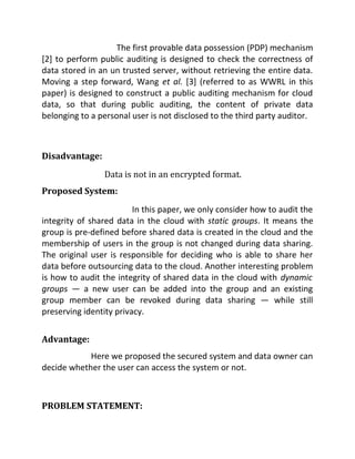 IEEE 2014 JAVA CLOUD COMPUTING PROJECTS Oruta privacy preserving public auditing for shared data ...