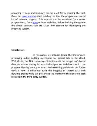 IEEE 2014 JAVA CLOUD COMPUTING PROJECTS Oruta privacy preserving public auditing for shared data ...