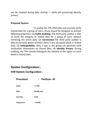 2014 IEEE JAVA CLOUD COMPUTING PROJECT Oruta privacy preserving public auditing for shared data ...