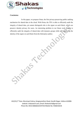 Oruta privacy preserving public auditing for shared data in the cloud1 | PDF