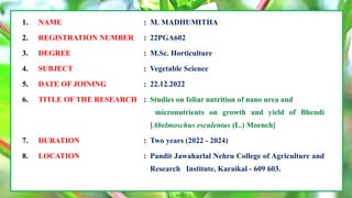 ORW BHENDI outline of research work powerpoint | PPTX