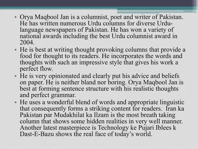 Orya Maqbool Jan | PPT