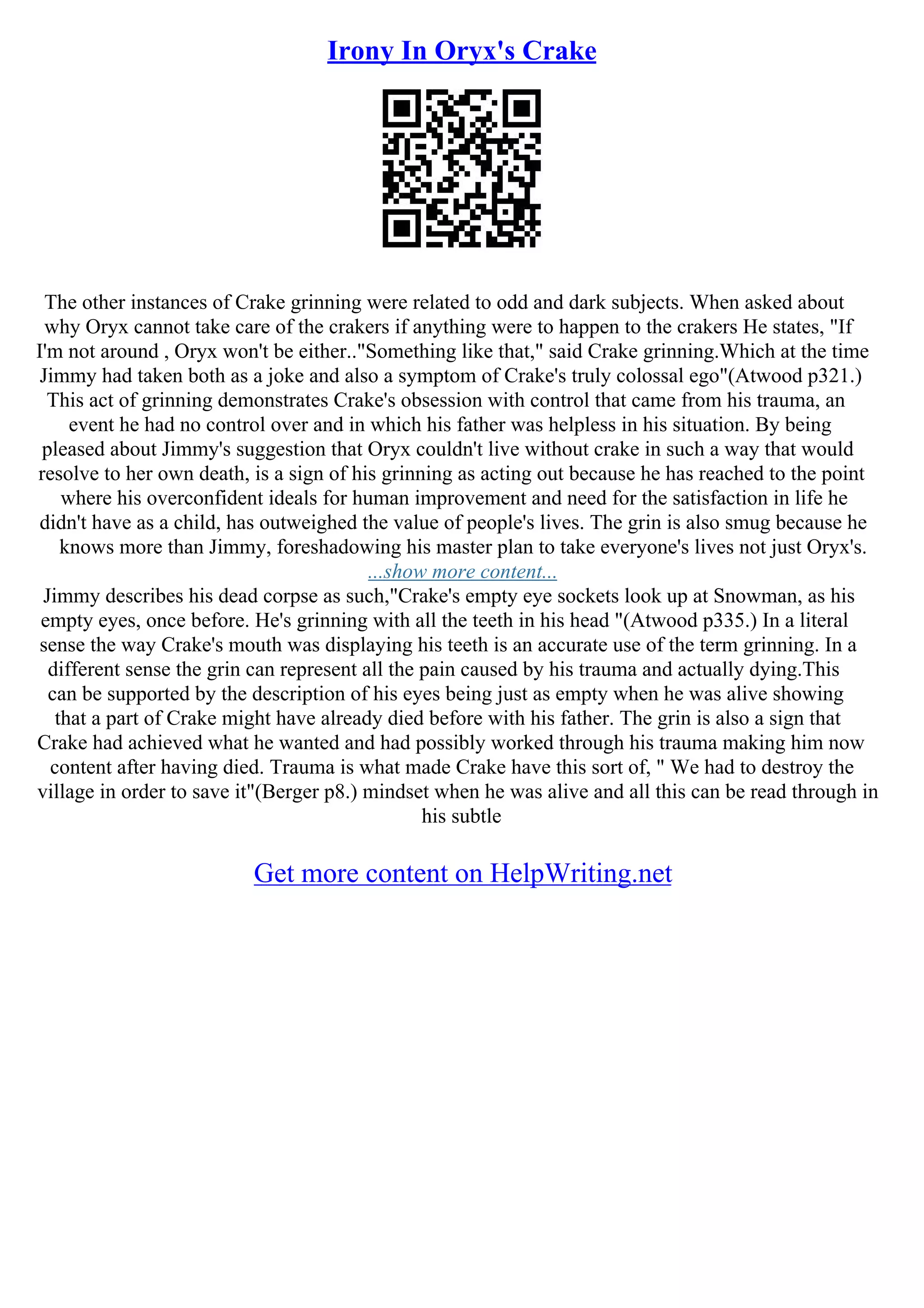 Oryx And Crake Essay | PDF