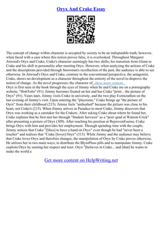 Oryx And Crake Essay | PDF