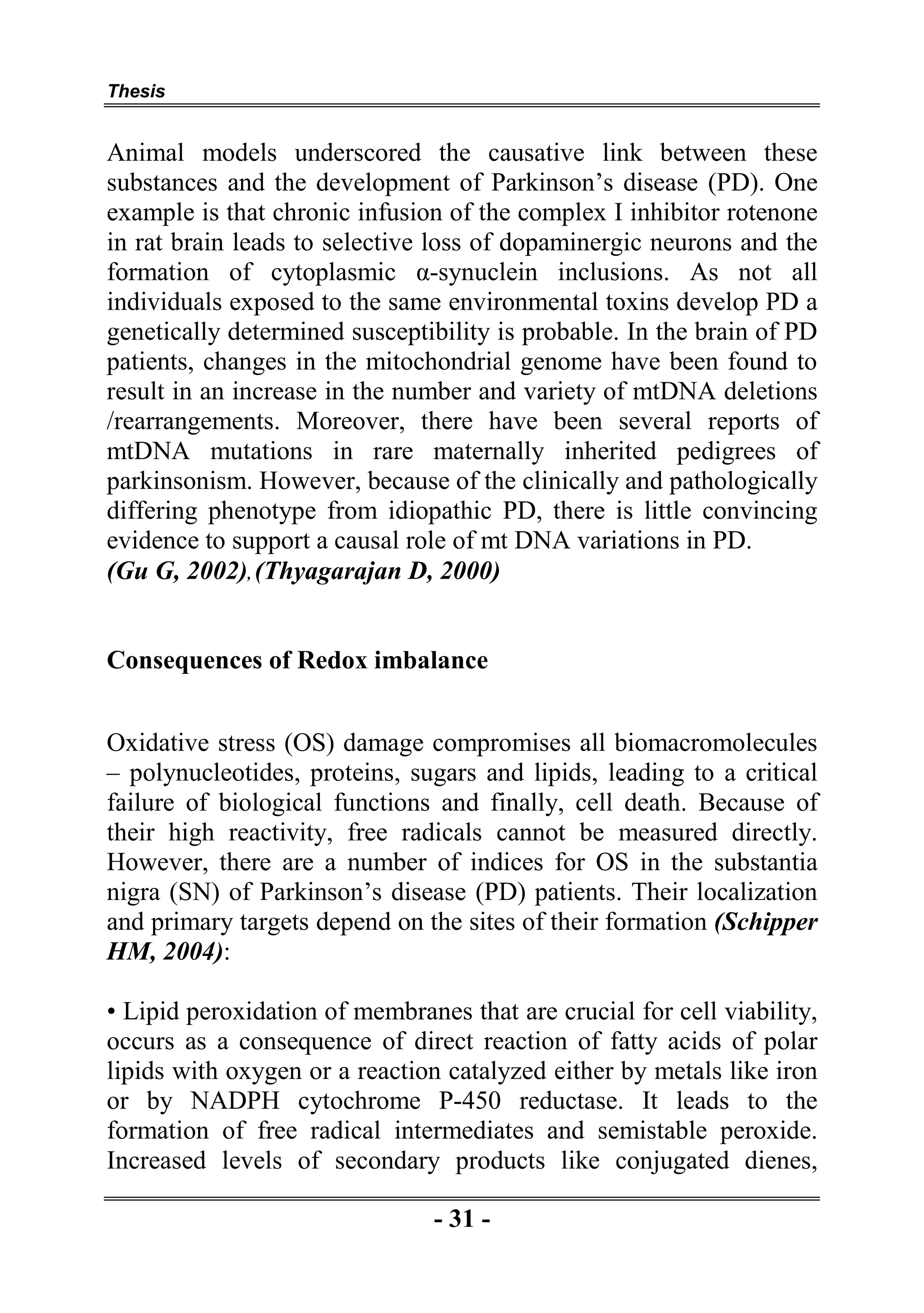 Thesis section: Role of Oxidative Stress in the pathogenesis of ...