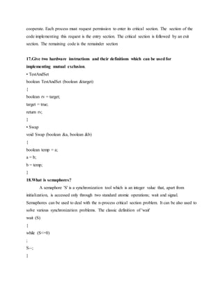 OPERATING SYSTEM - SHORT NOTES | DOC