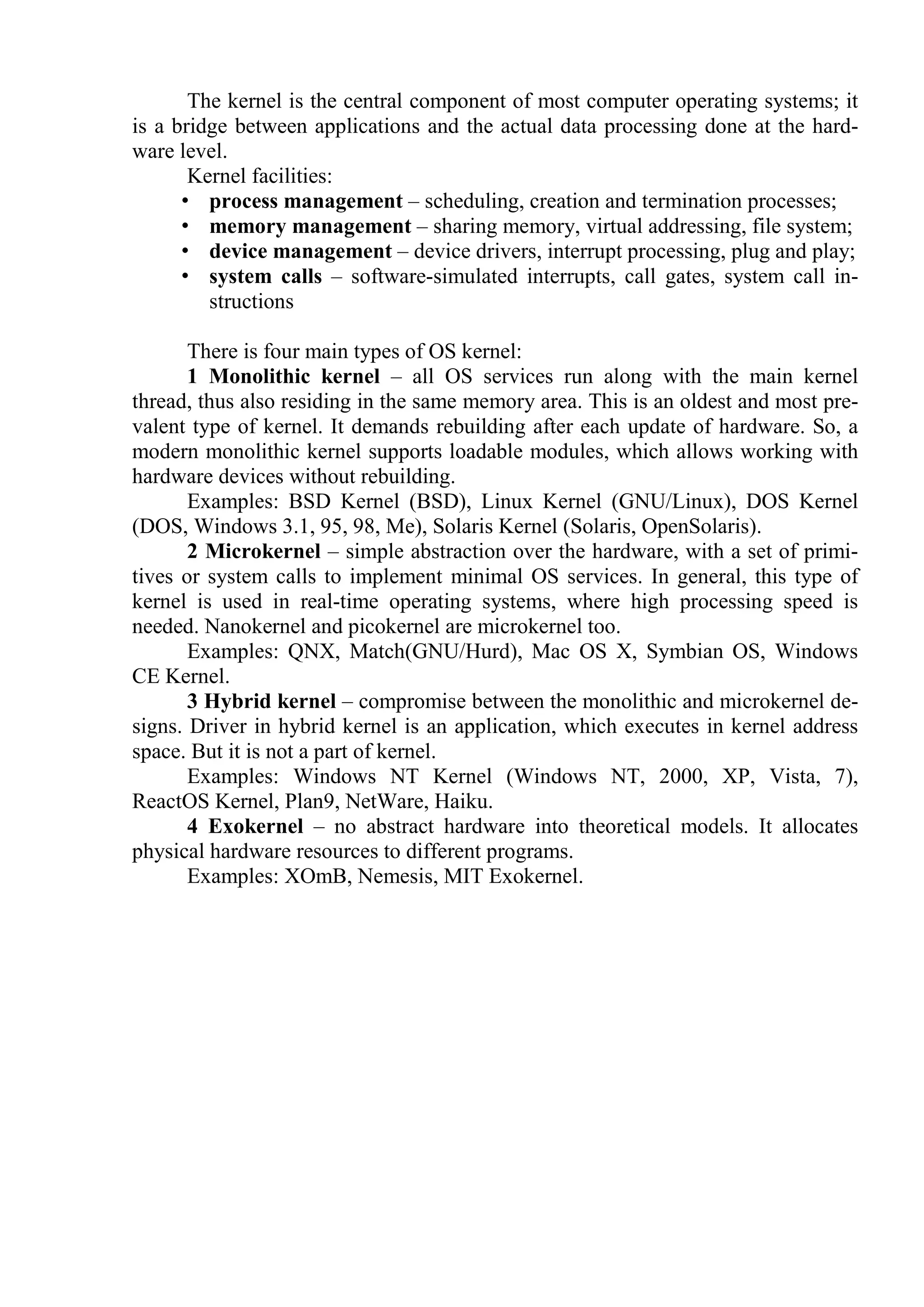 OS-description | PDF | Operating Systems | Computer Software and Applications