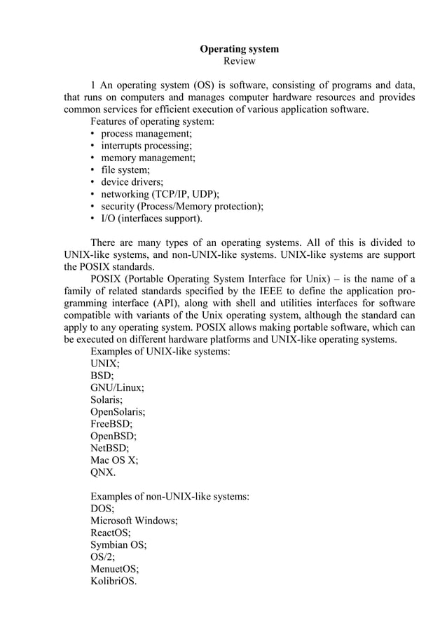 OS-description | PDF | Operating Systems | Computer Software and Applications
