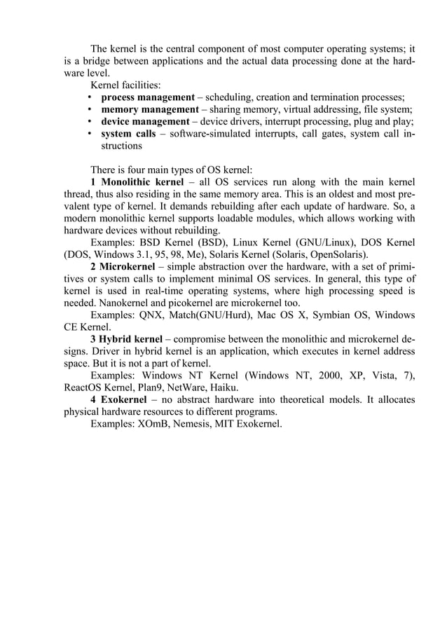 OS-description | PDF | Operating Systems | Computer Software and Applications