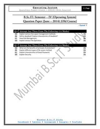 [Question Paper] Operating System (Old Course) [June / 2014] | PDF