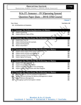 [Question Paper] Operating System (Old Course) [June / 2014] | PDF
