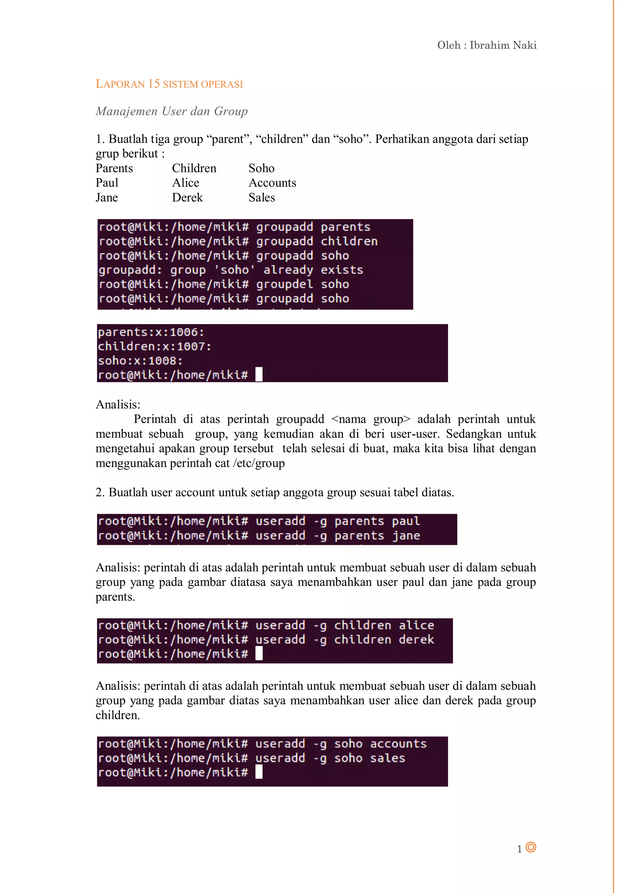 LAPORAN 15 SISTEM OPERASI Manajemen User dan Group | PDF