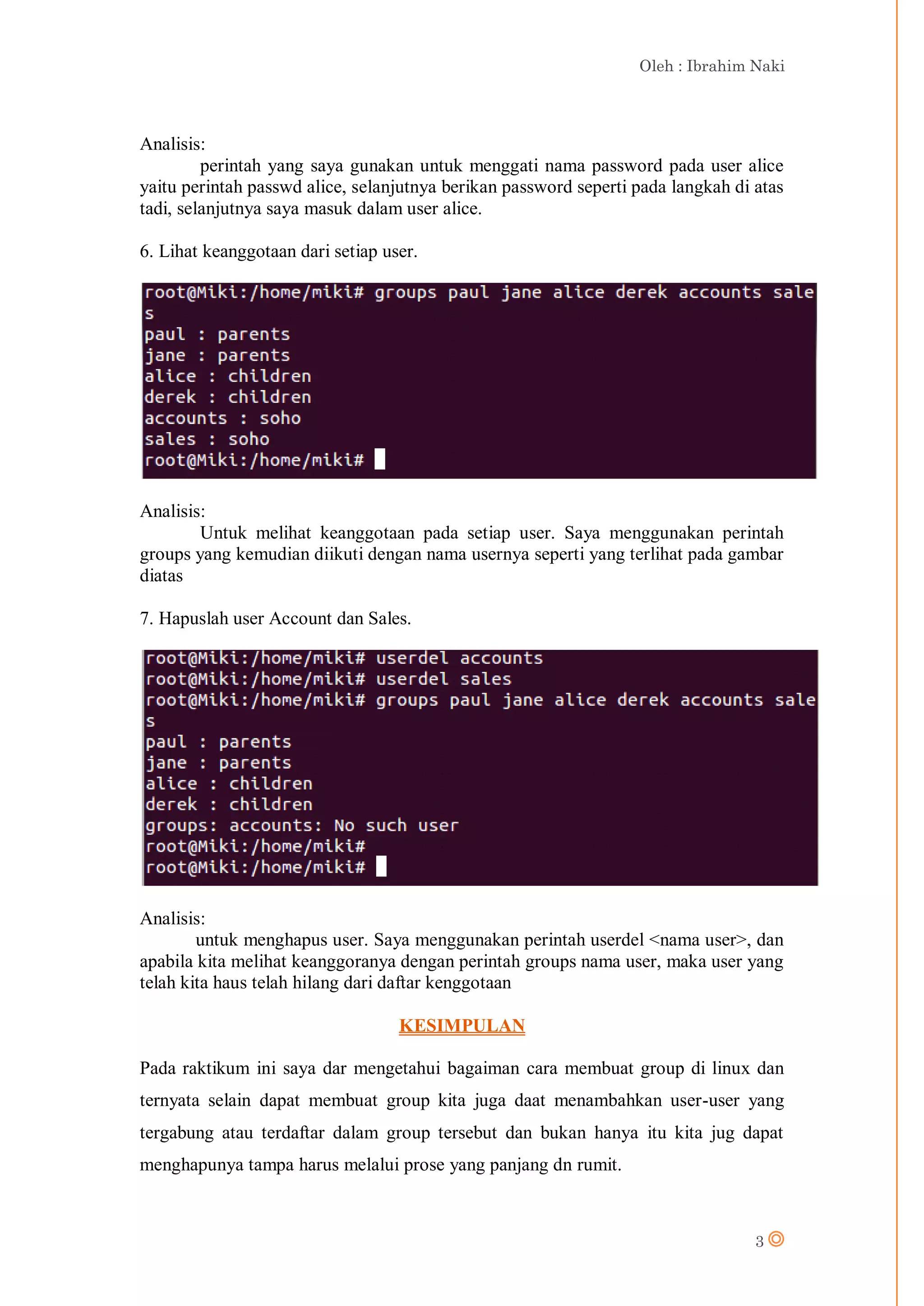 LAPORAN 15 SISTEM OPERASI Manajemen User dan Group | PDF