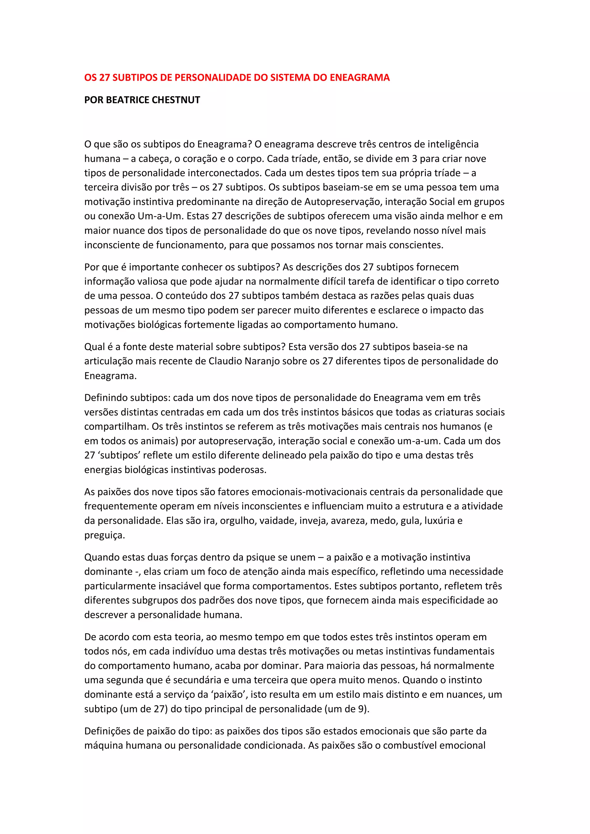Os 27 subtipos de personalidade do sistema do eneagrama (1) | PDF