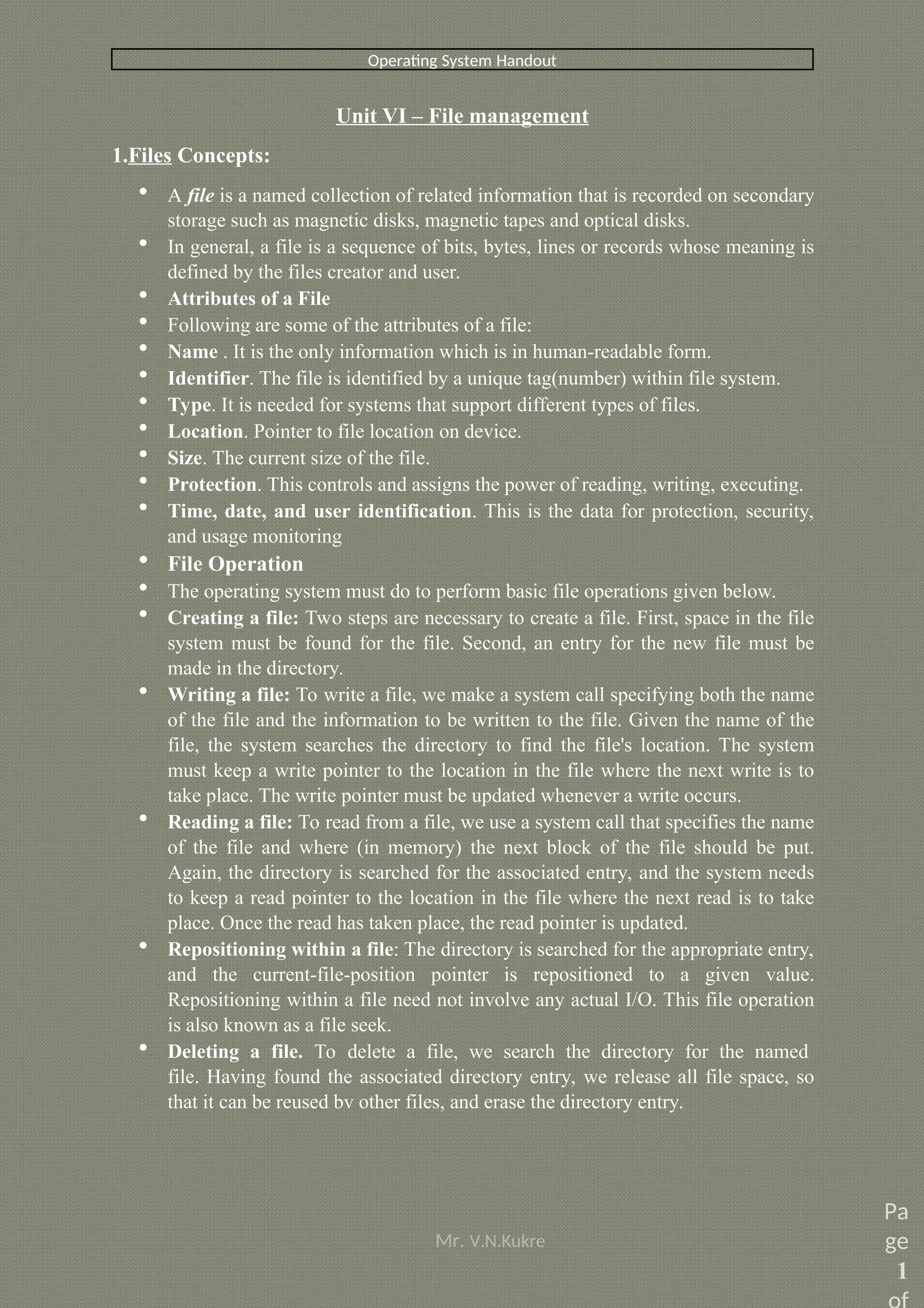 Operating System - File Management concepts | PPT