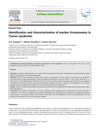 Identification and characterization of marker chromosome in Turner ...