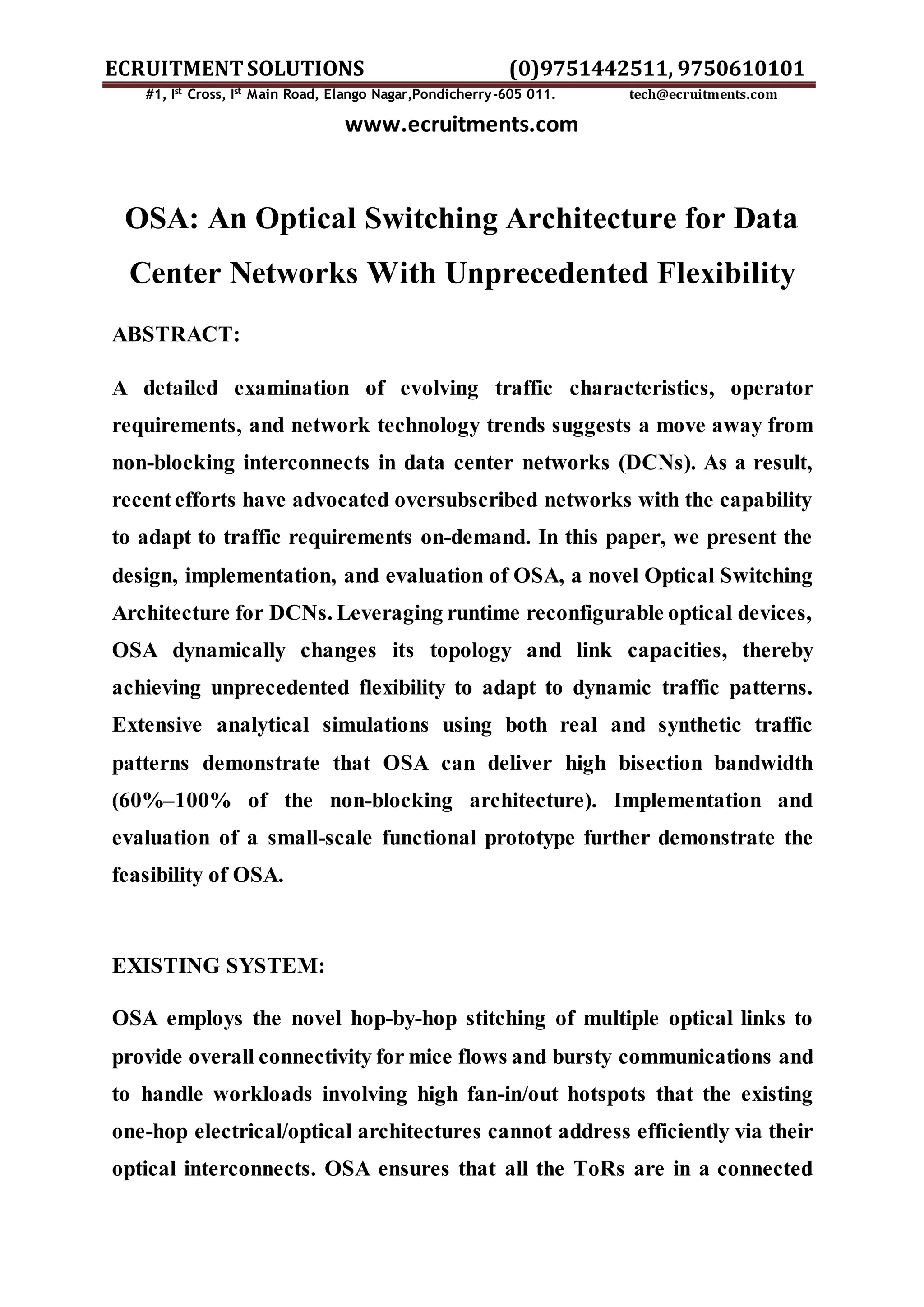 Osa an optical switching architecture for data center networks with ...