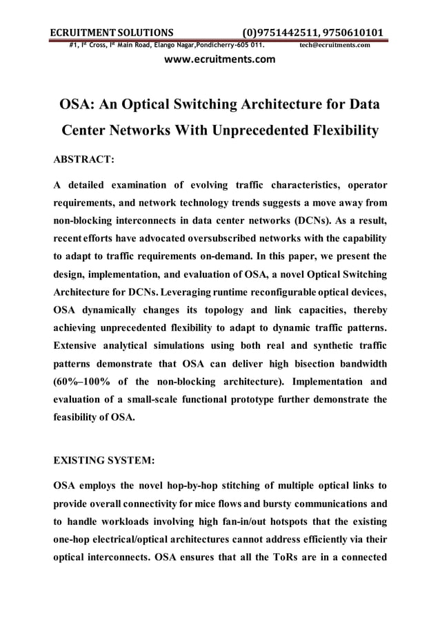 Osa an optical switching architecture for data center networks with ...