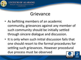 OSA BED Grievance Procedure for Lyceum of Alabang 2024 | PPTX