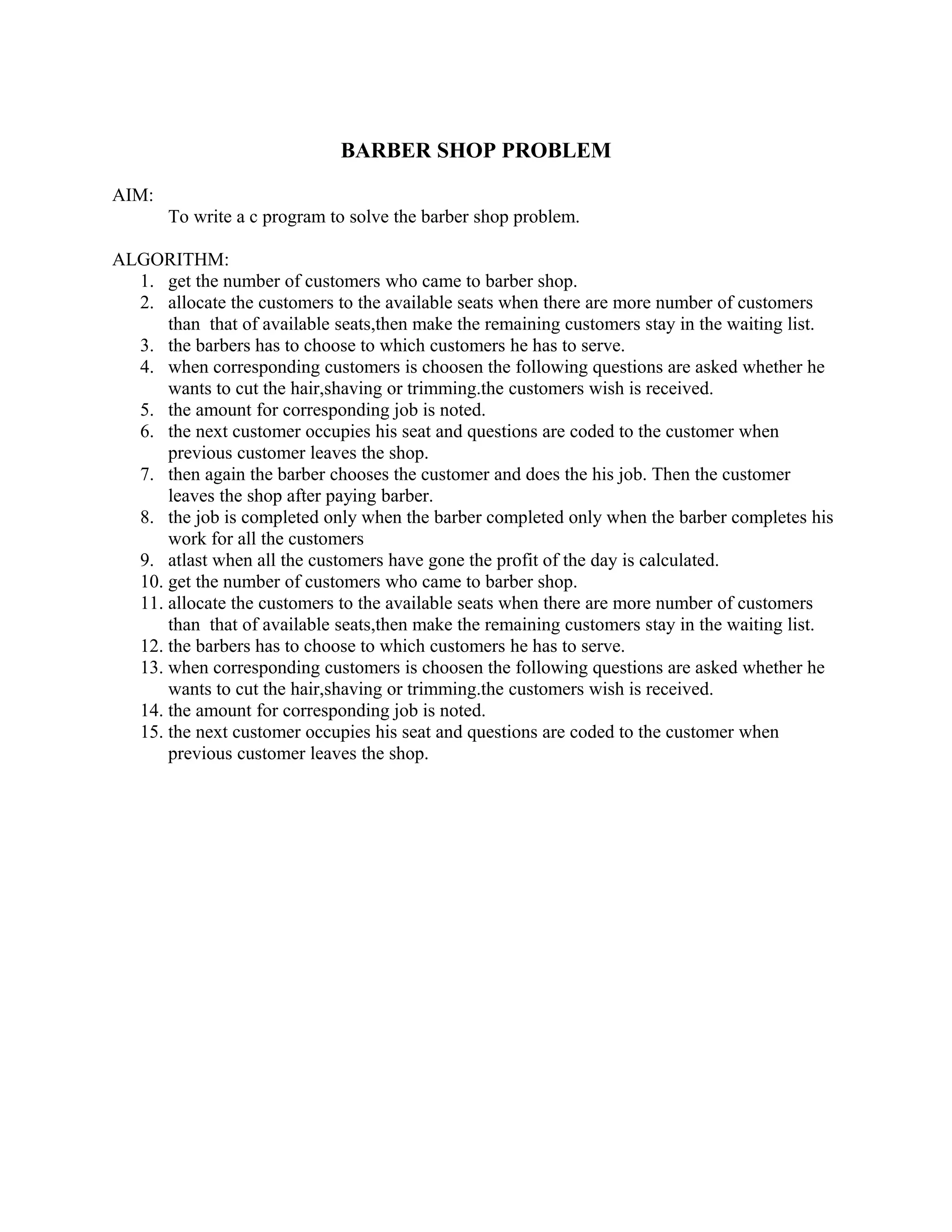Operating Systems Lab Programs Algorithm Fourth Semester