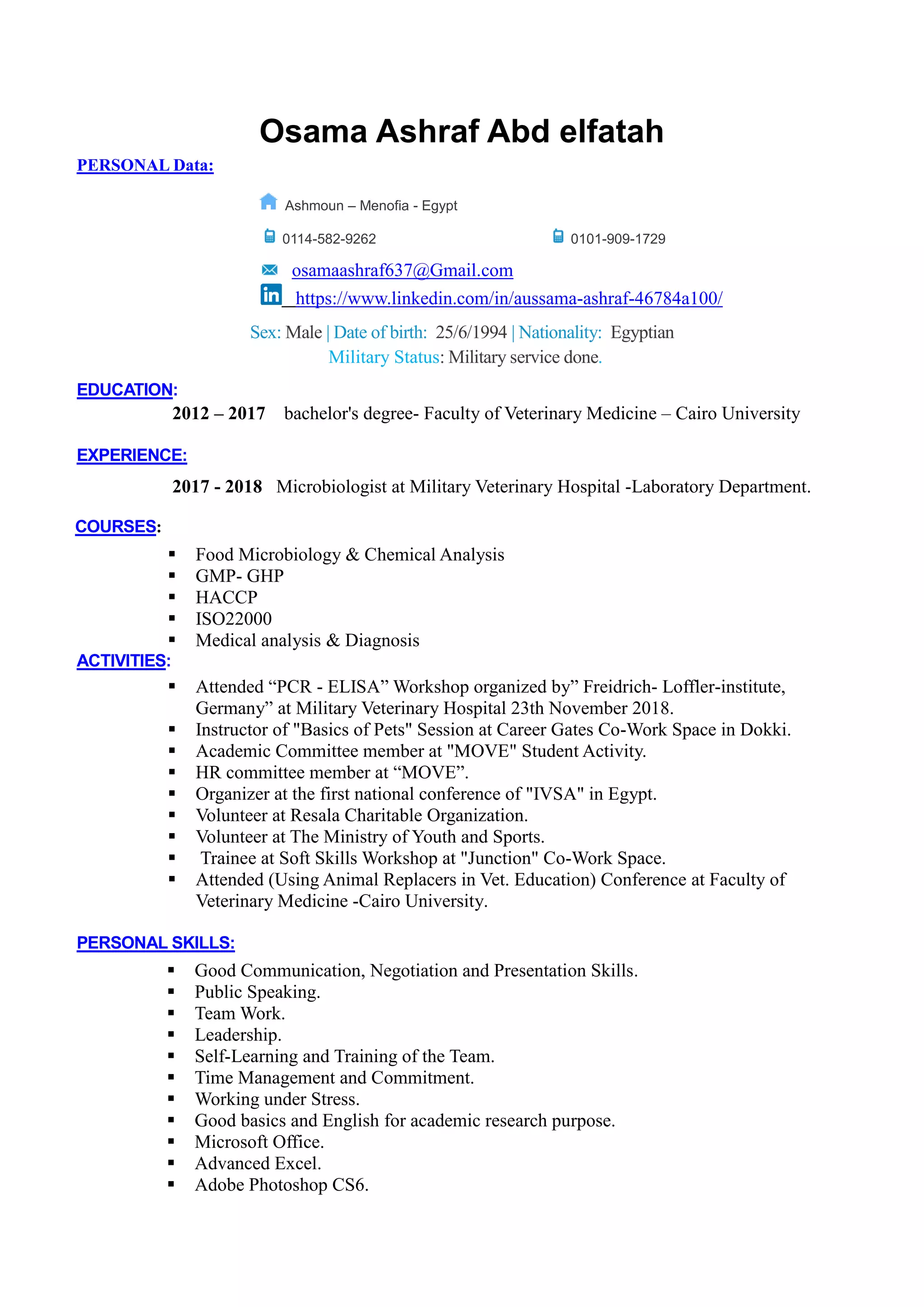 Osama cv | PDF | Veterinary Medicine | Pets