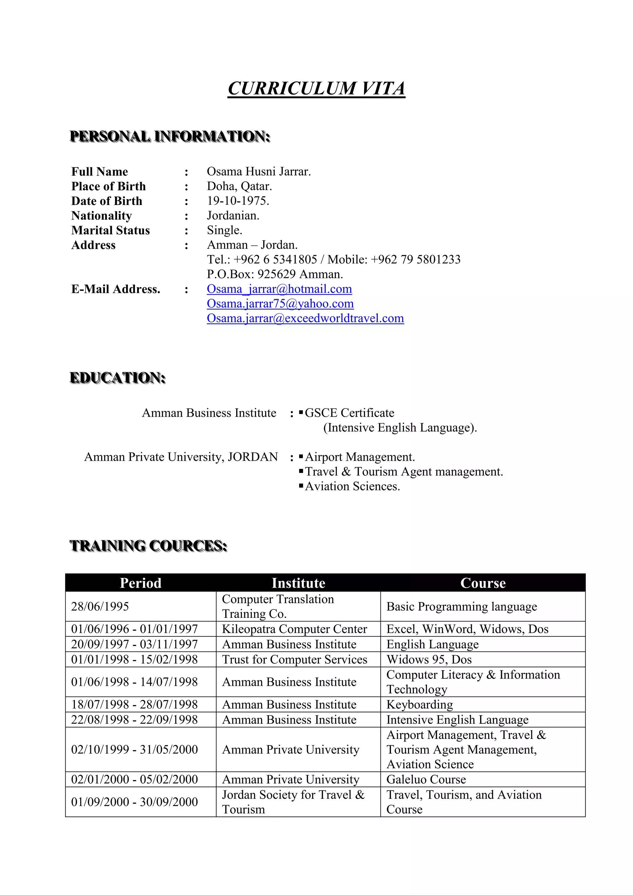 Osama Jarrar Curriculum Vita | DOCX
