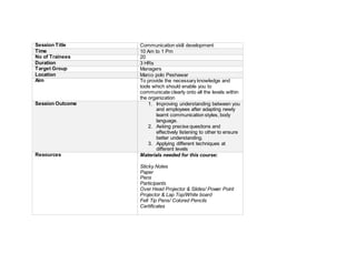 Training and development Session design and Guide | Communication Skill ...
