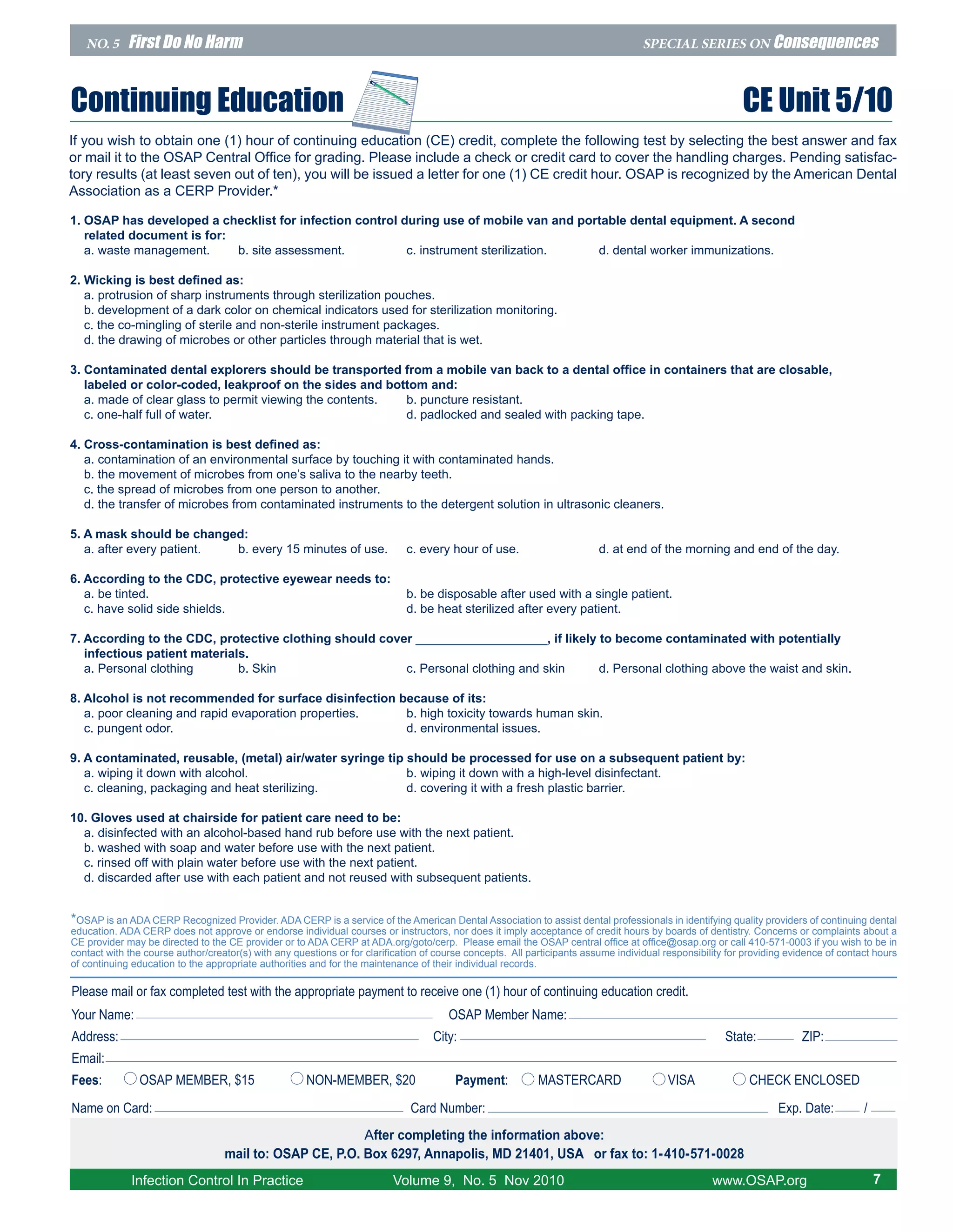 OSAP Infection Control In Practice Newsletter | PDF