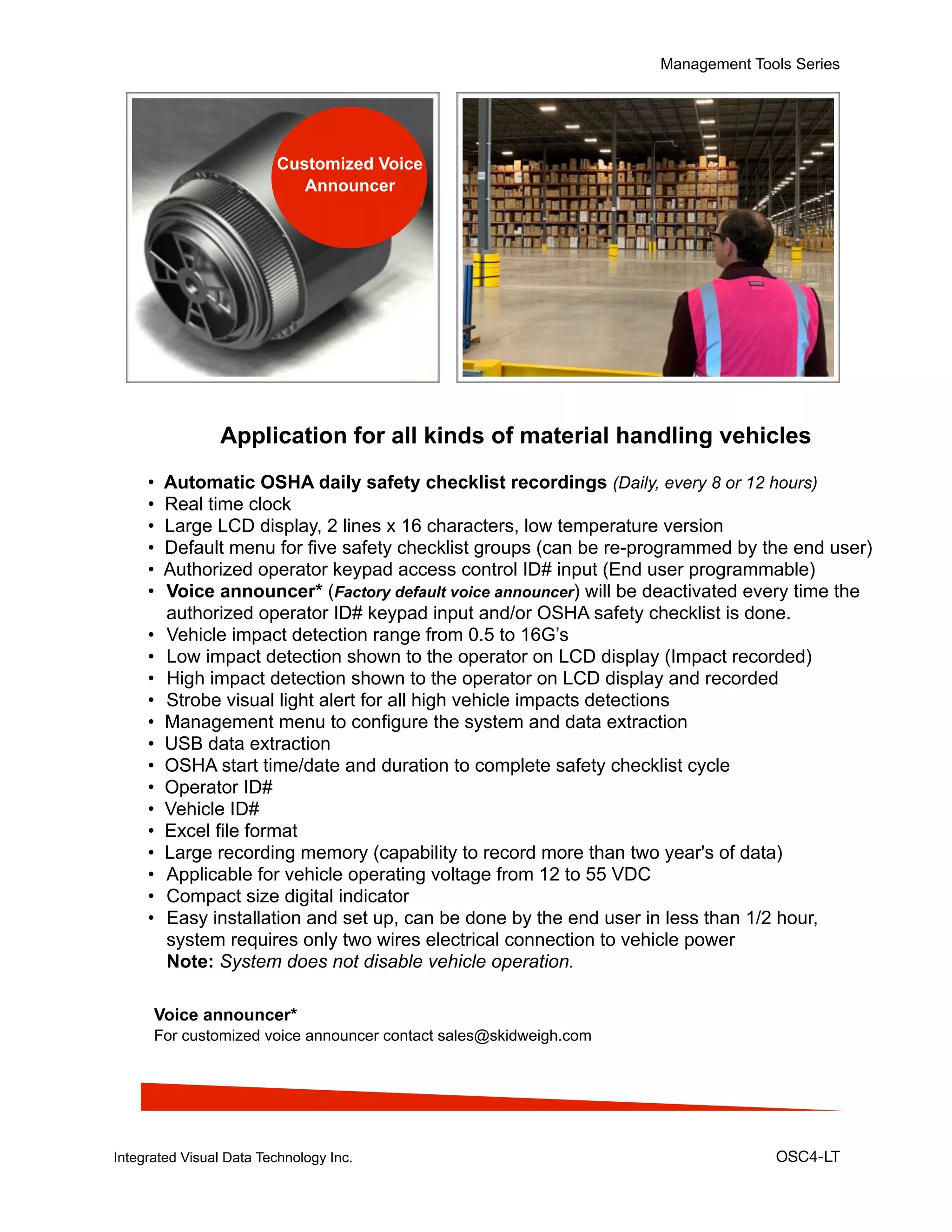 Forklift onboard OSHA safety checklist automatic recorders for single ...