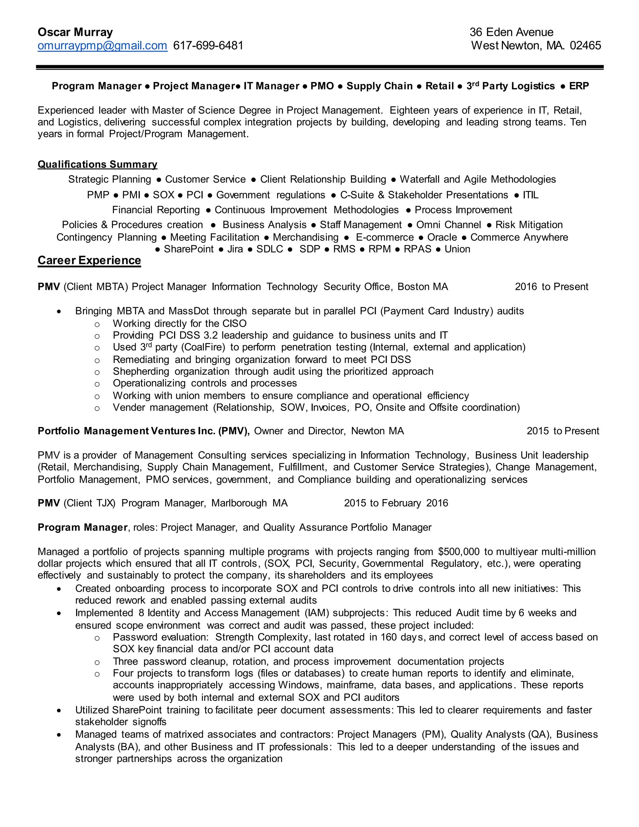 Oscar murray resume | DOCX