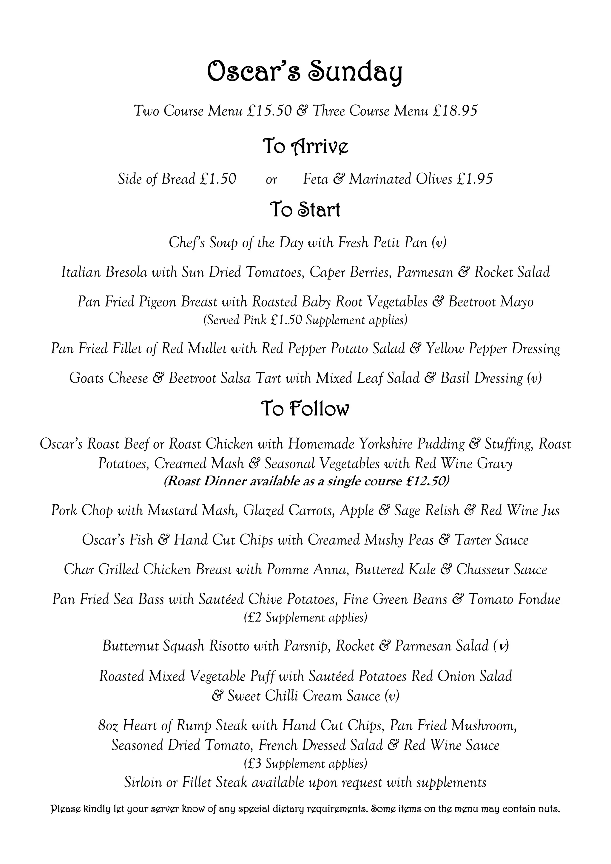 Oscars sunday menu | PDF