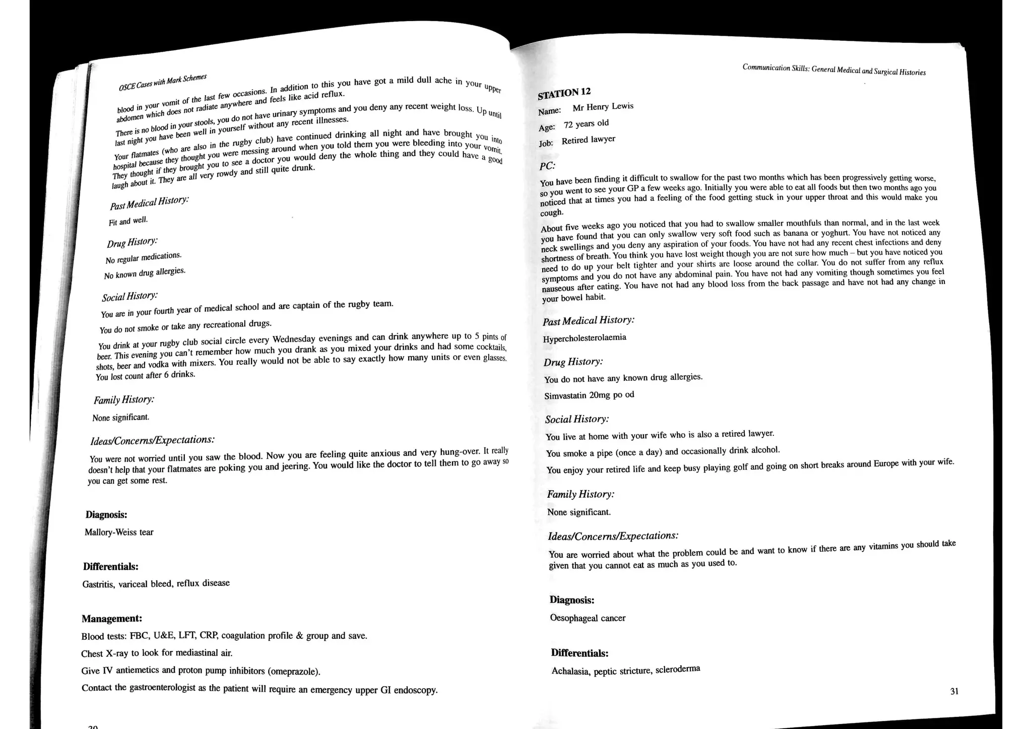 OSCE Cases with Mark Schemes A Revision Aid for Medical Finals ...