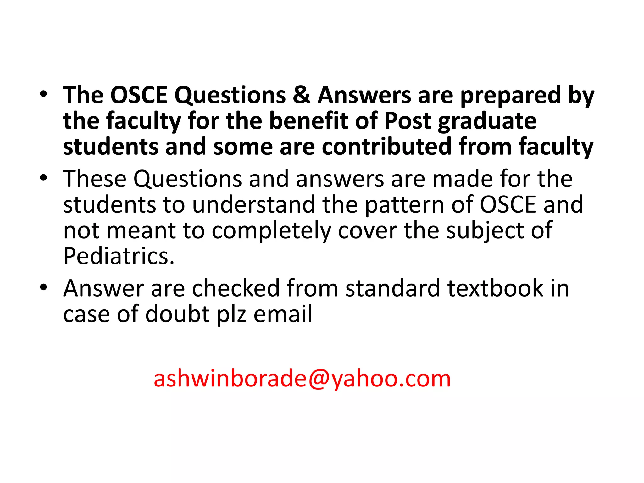 OSCE Pediatrics Observed Stations (Mock Exam Apr 2013) | PPTX