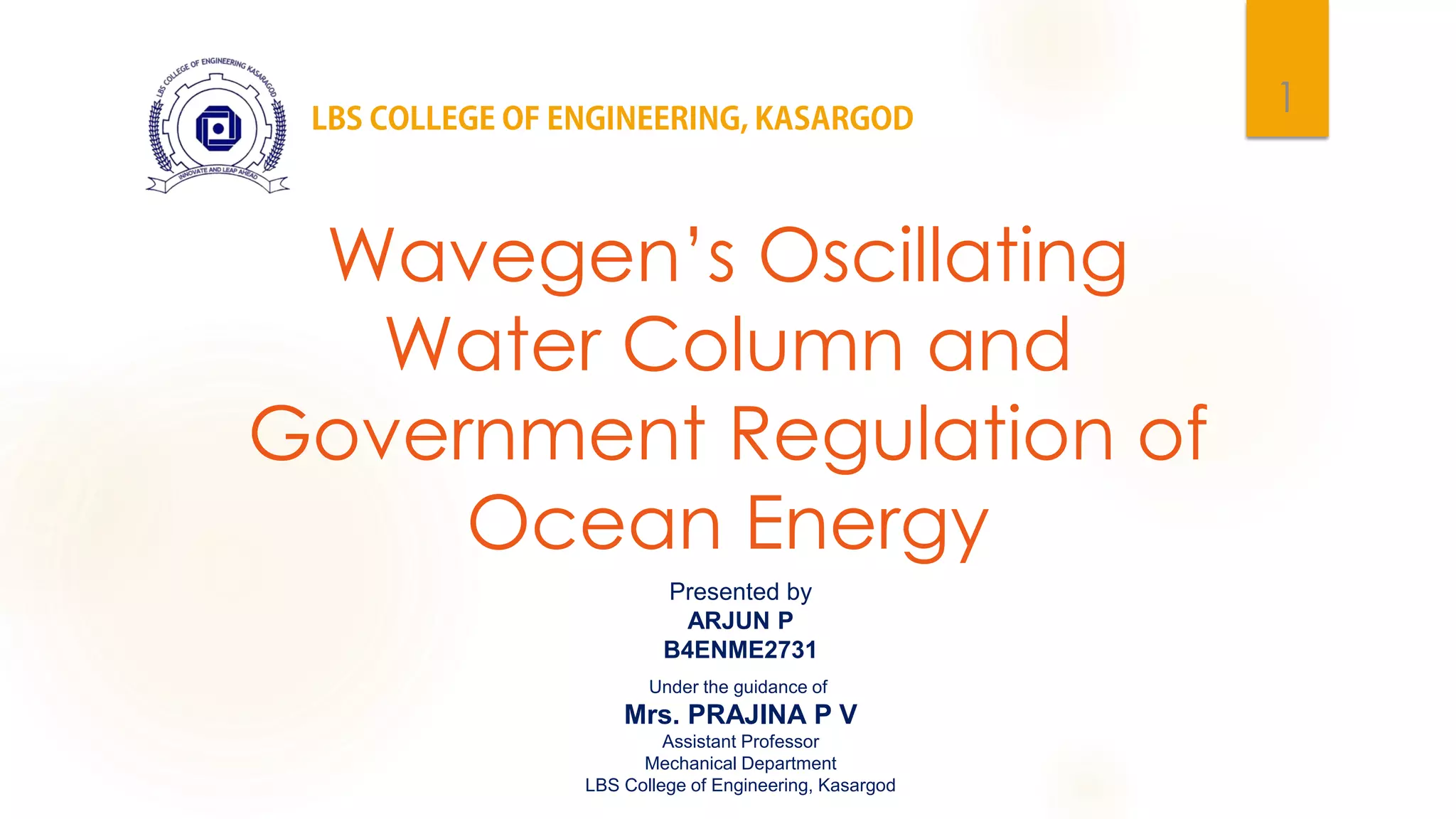 Oscillating water column and government regulation of ocean | PDF