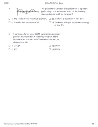 (PHYSICS) Chapter 5 - Oscillations - quizizz | PDF
