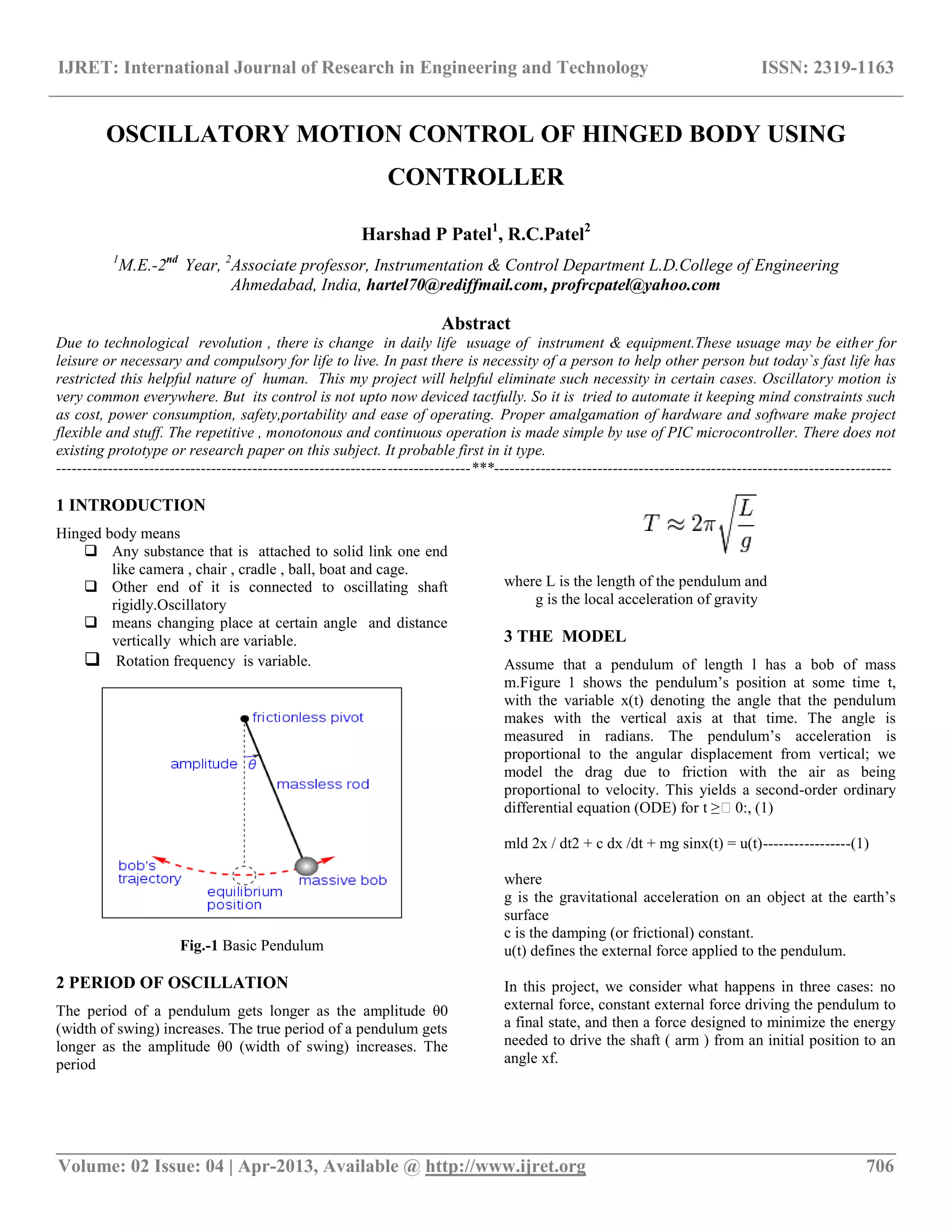 Oscillatory motion control of hinged body using controller | PDF