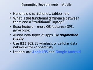 OS concepts 6 OS for various computing environments | PPTX