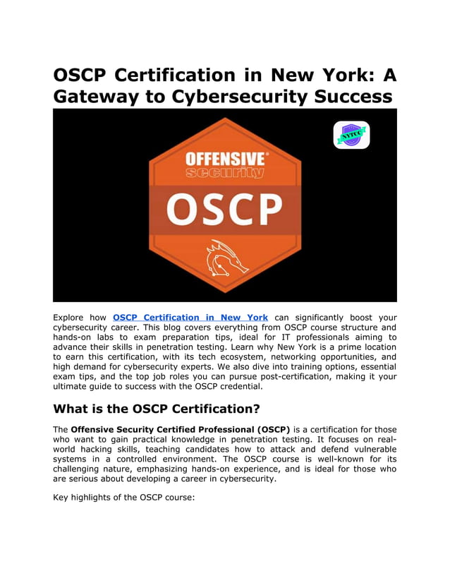OSCP Certification in New York_ A Gateway to Cybersecurity Success.docx
