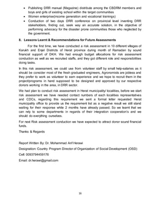 Osd Risk Assessment Report Herat Afghanistan Pdf