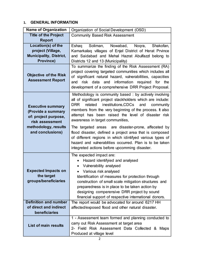 OSD Risk Assessment Report-Herat Afghanistan | PDF